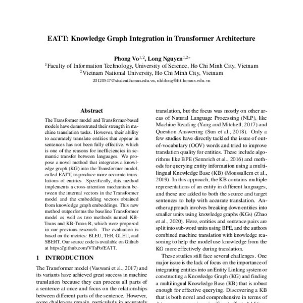 EATT: Knowledge Graph Integration in Transformer Architecture - ACL ...