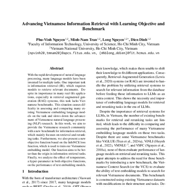 Advancing Vietnamese Information Retrieval with Learning Objective and ...