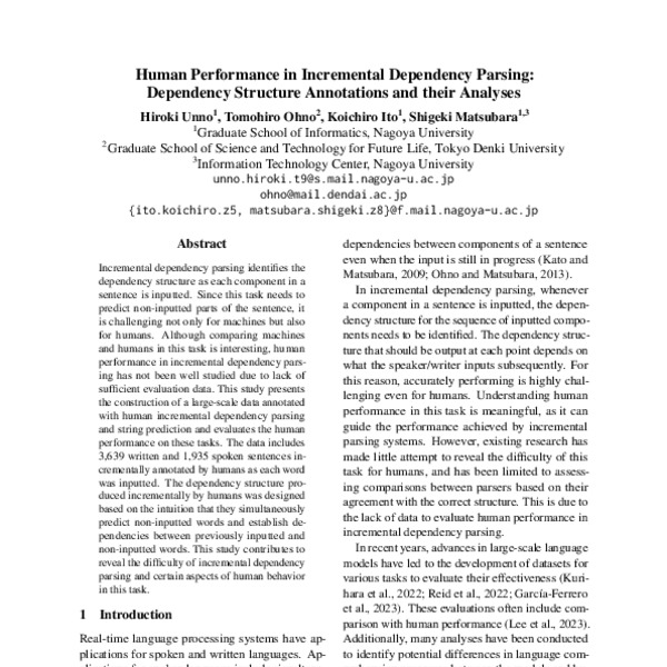 Human Performance in Incremental Dependency Parsing: Dependency ...