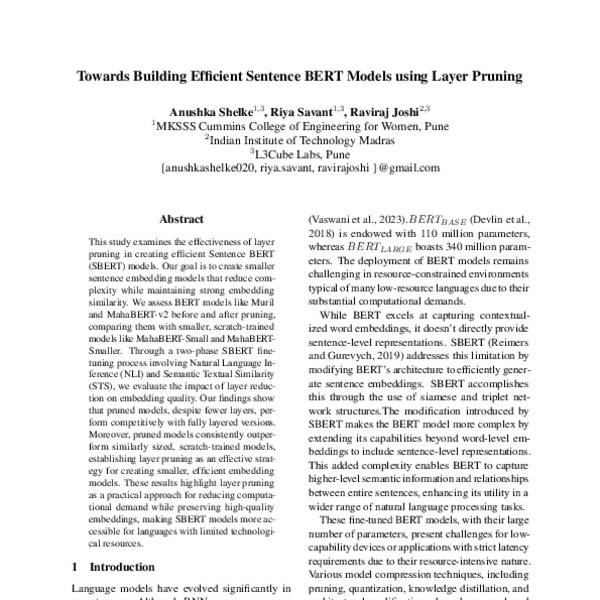 Towards Building Efficient Sentence BERT Models using Layer Pruning - ACL Anthology