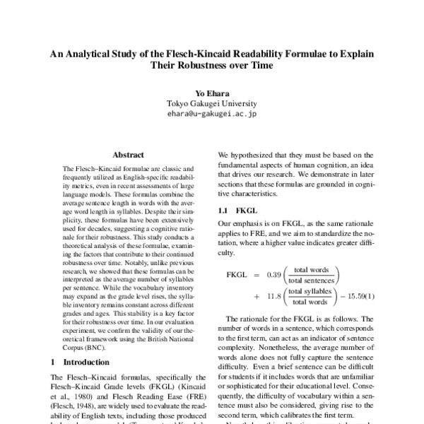 An Analytical Study of the Flesch-Kincaid Readability Formulae to ...