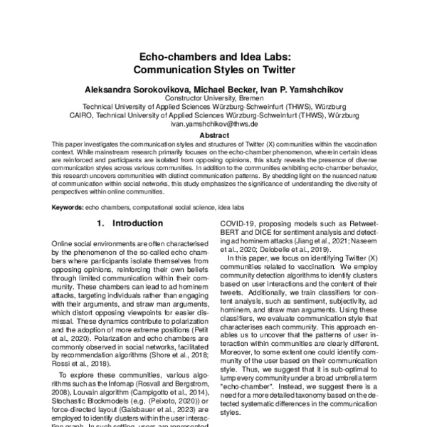 Echo-chambers and Idea Labs: Communication Styles on Twitter - ACL ...