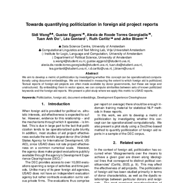 Towards quantifying politicization in foreign aid project reports - ACL ...