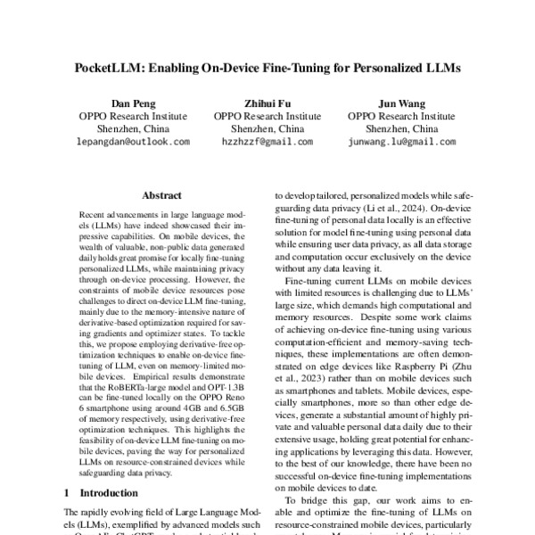 PocketLLM: Enabling On-Device Fine-Tuning for Personalized LLMs - ACL Anthology