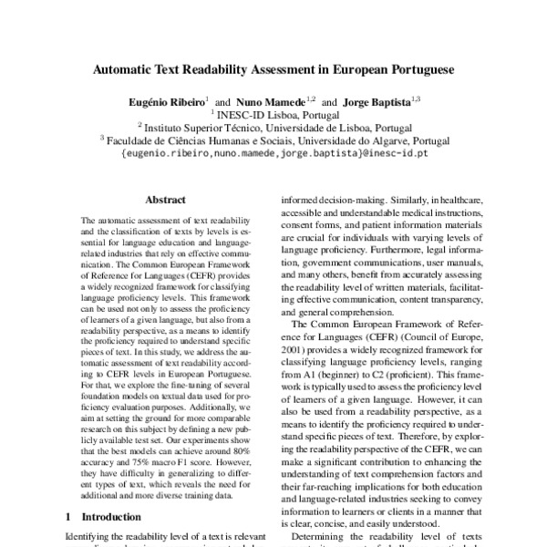 Automatic Text Readability Assessment in European Portuguese - ACL Anthology