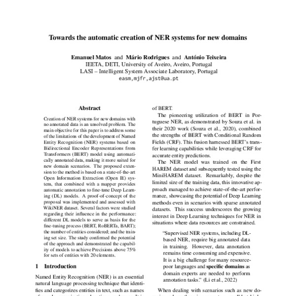 Towards the automatic creation of NER systems for new domains - ACL ...