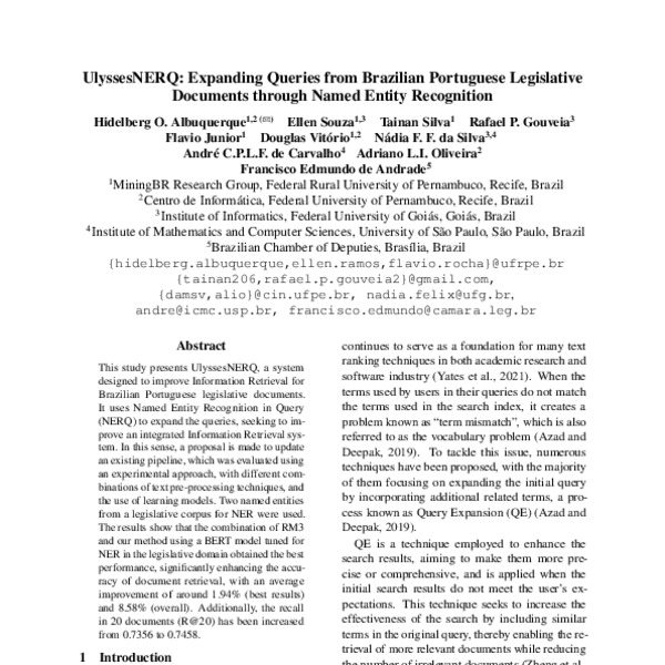 UlyssesNERQ: Expanding Queries from Brazilian Portuguese Legislative Documents through Named ...