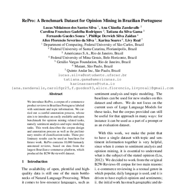 RePro: A Benchmark Dataset for Opinion Mining in Brazilian Portuguese - ACL Anthology