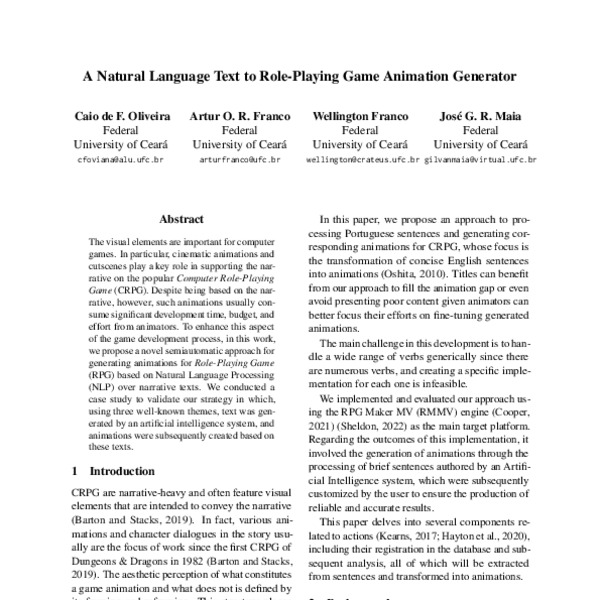 A Natural Language Text to Role-Playing Game Animation Generator - ACL Anthology