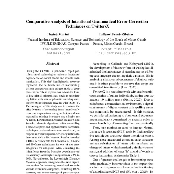 Comparative Analysis of Intentional Gramatical Error Correction ...