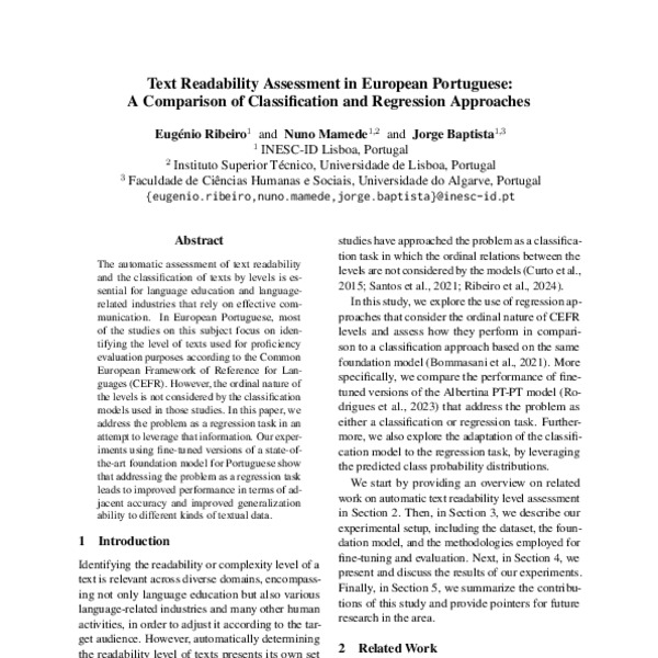 Text Readability Assessment in European Portuguese: A Comparison of ...