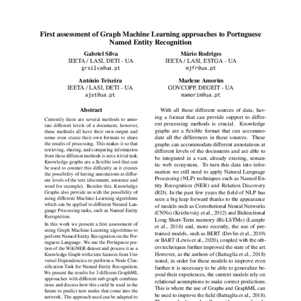 First Assessment Of Graph Machine Learning Approaches To Portuguese Named Entity Recognition