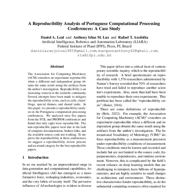 A Reproducibility Analysis of Portuguese Computational Processing Conferences: A Case of Study ...