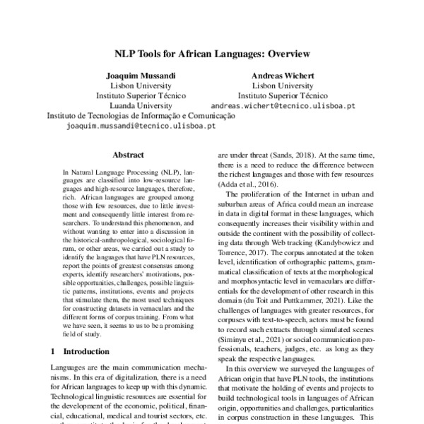 NLP Tools for African Languages: Overview - ACL Anthology