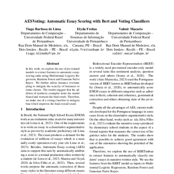 AESVoting: Automatic Essay Scoring with Bert and Voting Classifiers ...