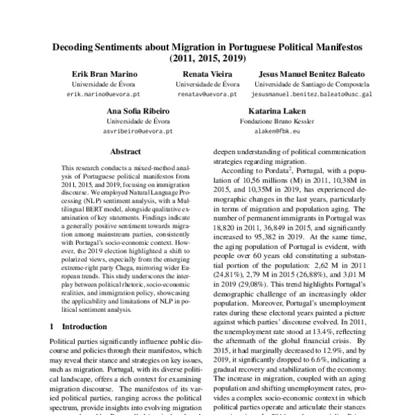 Decoding Sentiments about Migration in Portuguese Political Manifestos (2011, 2015, 2019) - ACL ...