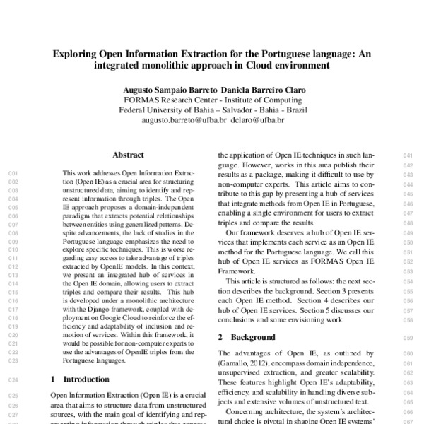 Exploring Open Information Extraction for the Portuguese language: An integrated monolithic ...