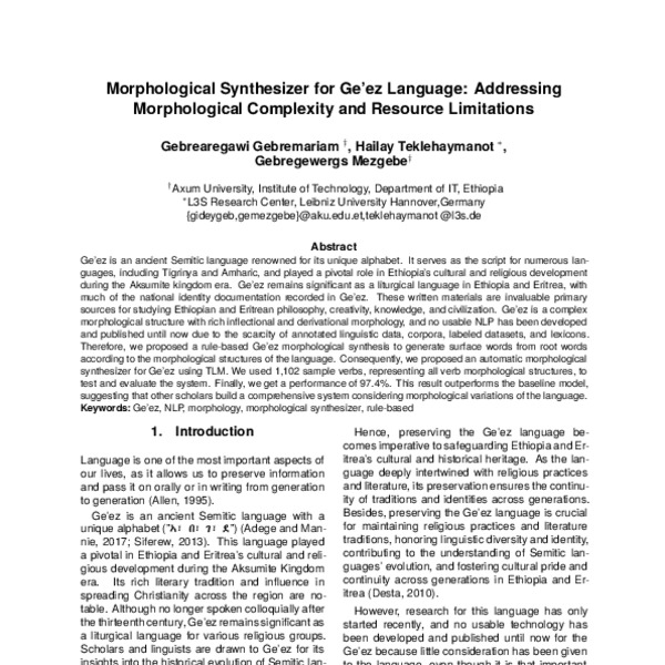 Morphological Synthesizer For Geez Language Addressing Morphological Complexity And Resource