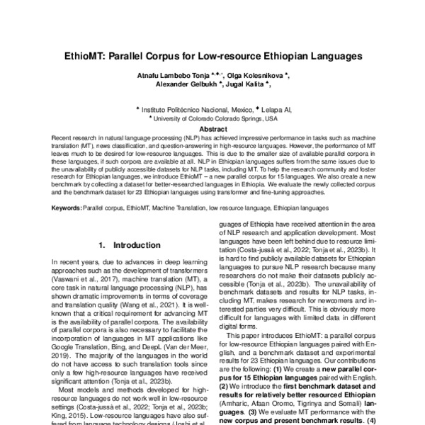 EthioMT: Parallel Corpus for Low-resource Ethiopian Languages - ACL ...