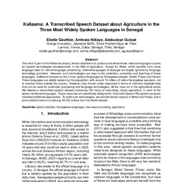 Kallaama: A Transcribed Speech Dataset about Agriculture in the Three ...