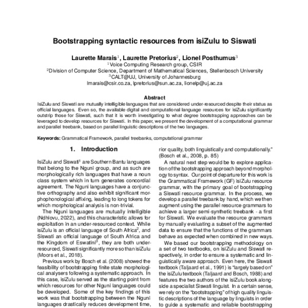 Bootstrapping Syntactic Resources from isiZulu to Siswati - ACL Anthology