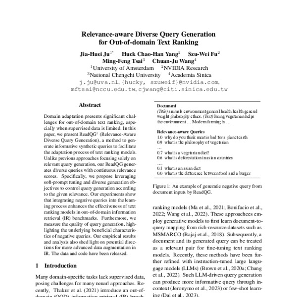 Relevance-aware Diverse Query Generation for Out-of-domain Text Ranking - ACL Anthology