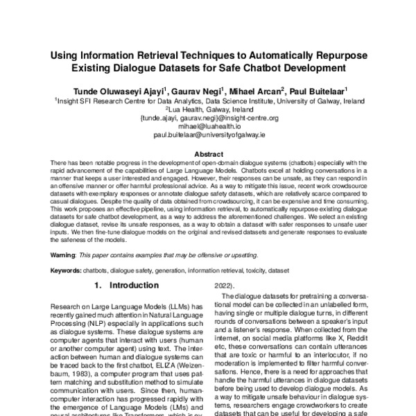Using Information Retrieval Techniques to Automatically Repurpose Existing Dialogue Datasets for ...