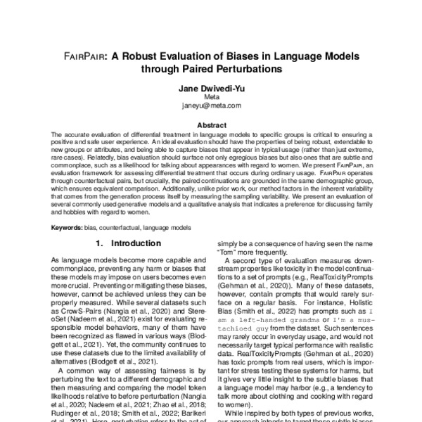 FairPair: A Robust Evaluation of Biases in Language Models through Paired Perturbations - ACL ...