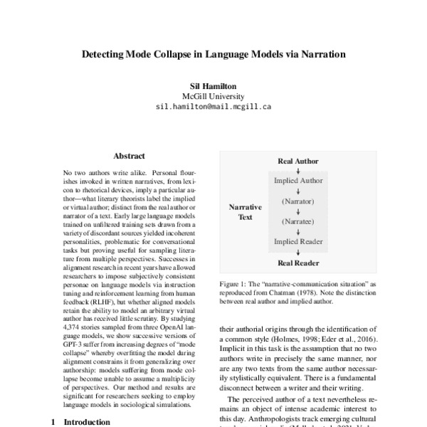 Detecting Mode Collapse In Language Models Via Narration Acl Anthology