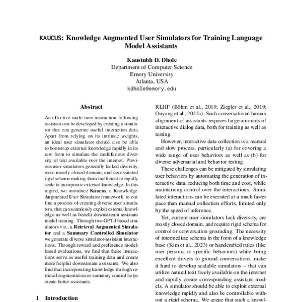 KAUCUS - Knowledgeable User Simulators for Training Large Language Models - ACL Anthology