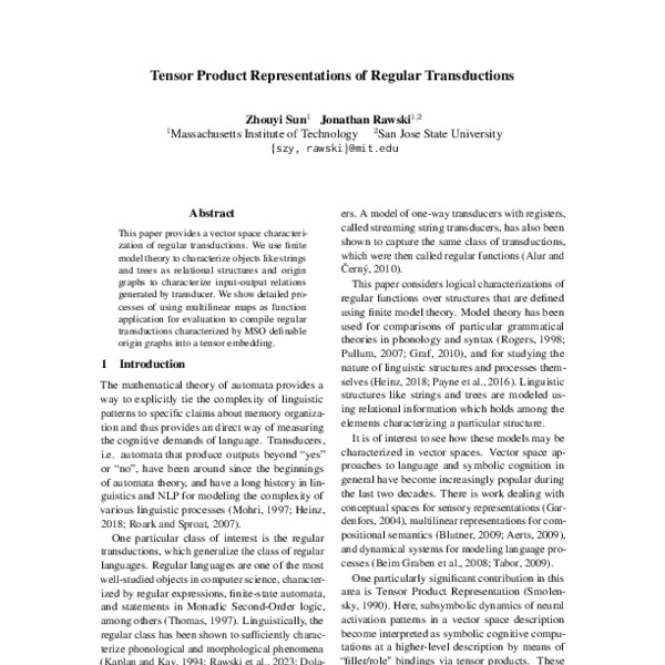Tensor Product Representations of Regular Transductions - ACL Anthology