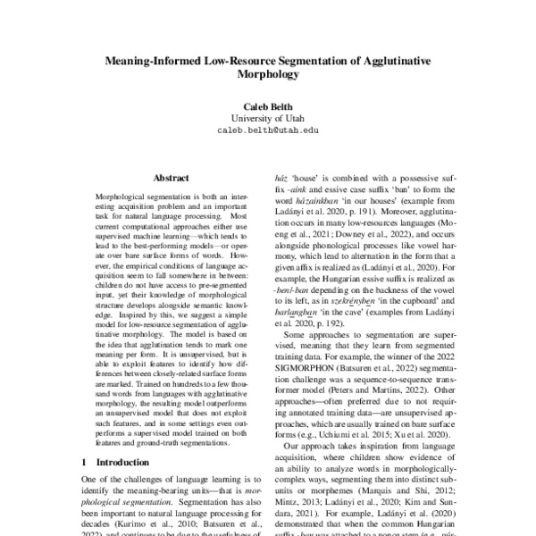Meaning-Informed Low-Resource Segmentation of Agglutinative Morphology - ACL Anthology