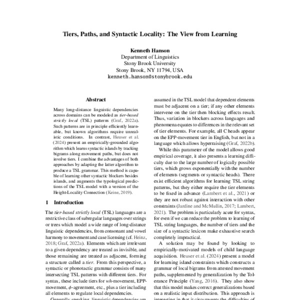 Tiers, Paths, and Syntactic Locality: The View from Learning - ACL Anthology