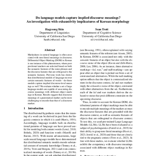 Do language models capture implied discourse meanings? An investigation with exhaustivity ...