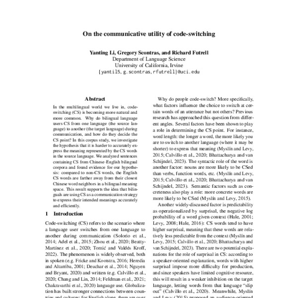 On the communicative utility of code-switching - ACL Anthology