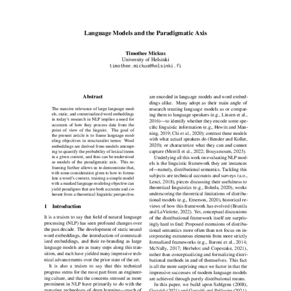 Language Models and the Paradigmatic Axis - ACL Anthology