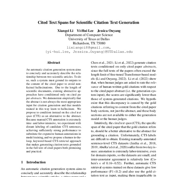 Cited Text Spans for Scientific Citation Text Generation - ACL Anthology