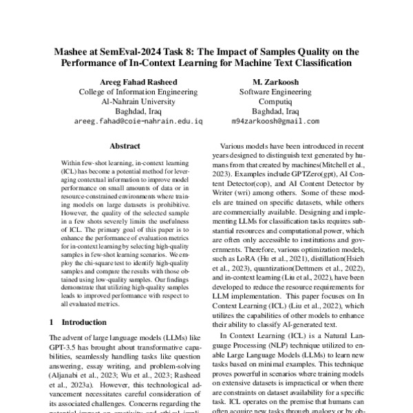 Mashee at SemEval-2024 Task 8: The Impact of Samples Quality on the Performance of In-Context ...