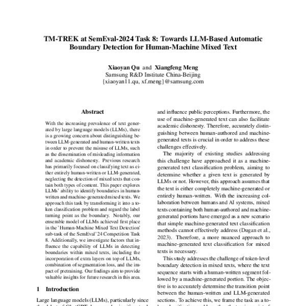 TM-TREK at SemEval-2024 Task 8: Towards LLM-Based Automatic Boundary Detection for Human-Machine ...