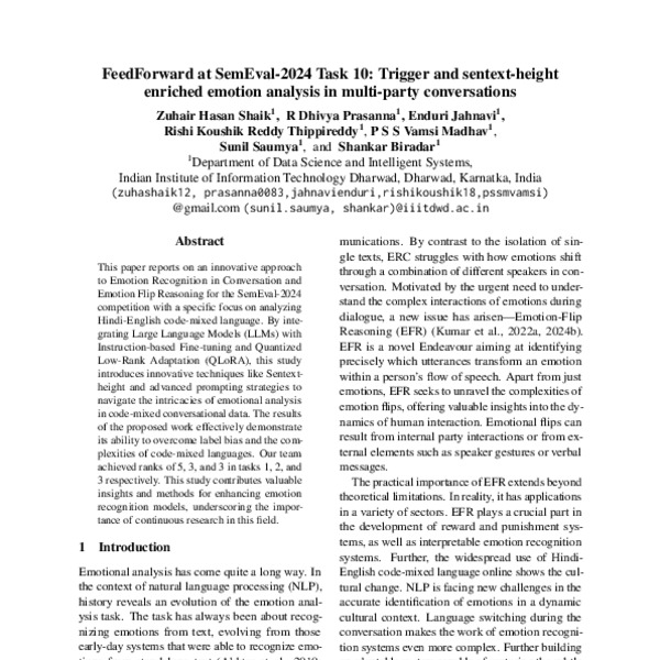 FeedForward at SemEval-2024 Task 10: Trigger and sentext-height enriched emotion analysis in ...