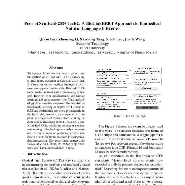 Puer at SemEval-2024 Task 2: A BioLinkBERT Approach to Biomedical Natural Language Inference ...