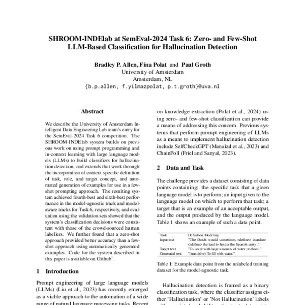 SHROOM-INDElab at SemEval-2024 Task 6: Zero- and Few-Shot LLM-Based Classification for ...