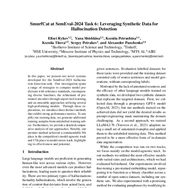 SmurfCat at SemEval-2024 Task 6: Leveraging Synthetic Data for Hallucination Detection - ACL ...