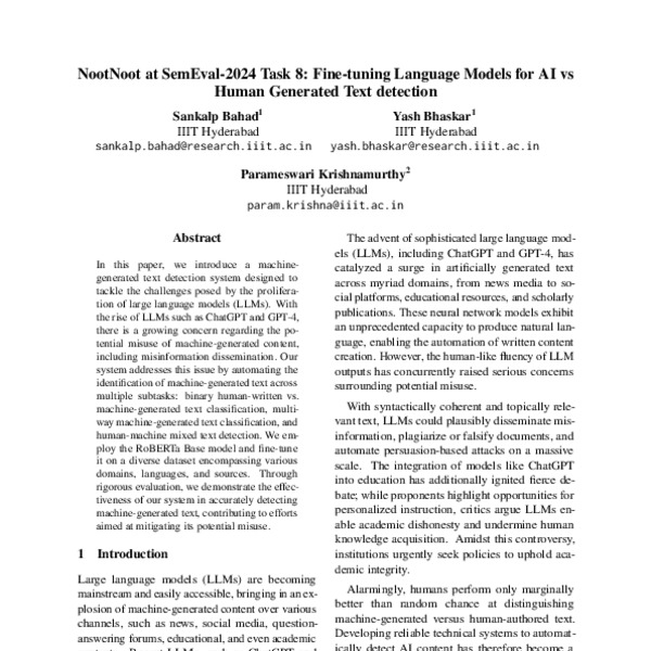 Fine-tuning Language Models for AI vs Human Generated Text detection - ACL Anthology