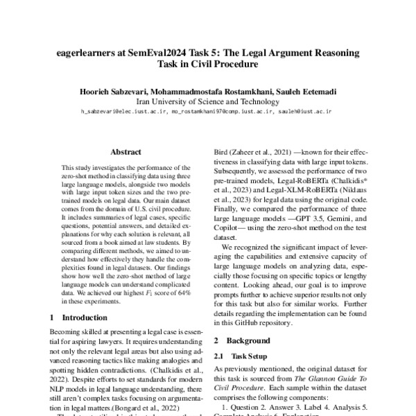 eagerlearners at SemEval2024 Task 5: The Legal Argument Reasoning Task ...