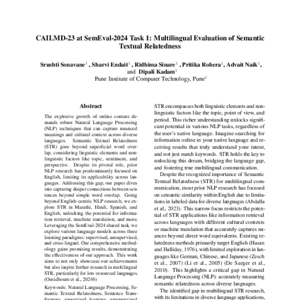 CAILMD-23 at SemEval-2024 Task 1: Multilingual Evaluation of Semantic Textual Relatedness - ACL ...