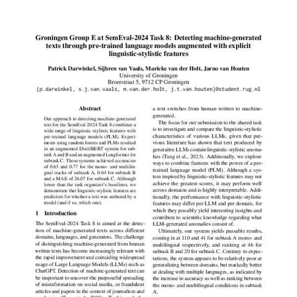 Groningen Group E at SemEval-2024 Task 8: Detecting machine-generated texts through pre-trained ...