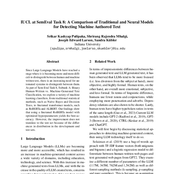 SemEval Task 8: A Comparison of Traditional and Neural Models for Detecting Machine Authored ...