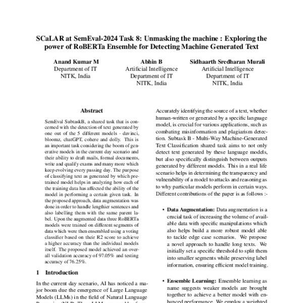 SCaLAR at SemEval-2024 Task 8: Unmasking the machine : Exploring the power of RoBERTa Ensemble ...