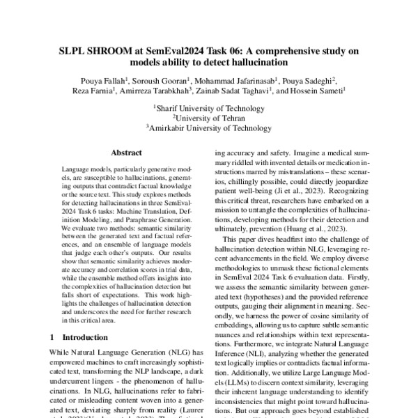 SLPL SHROOM at SemEval2024 Task 06 : A comprehensive study on models ...